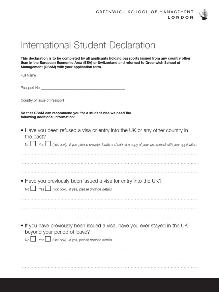 GSoM International Student Declaration Form | PDF | Travel Visa | Passport