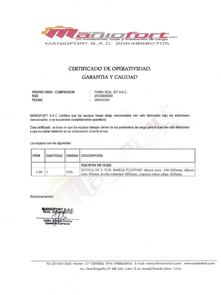 Certificado de Operatividad Stoka | PDF | Tecnología