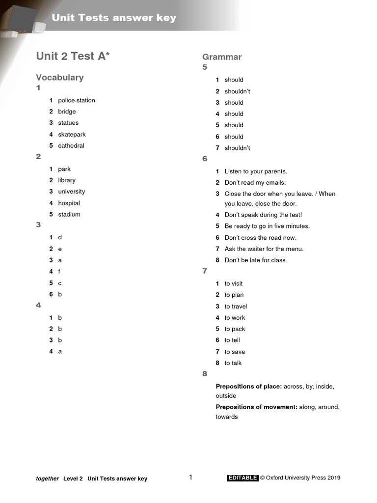 Together 2 Unit2 Answerkey | PDF