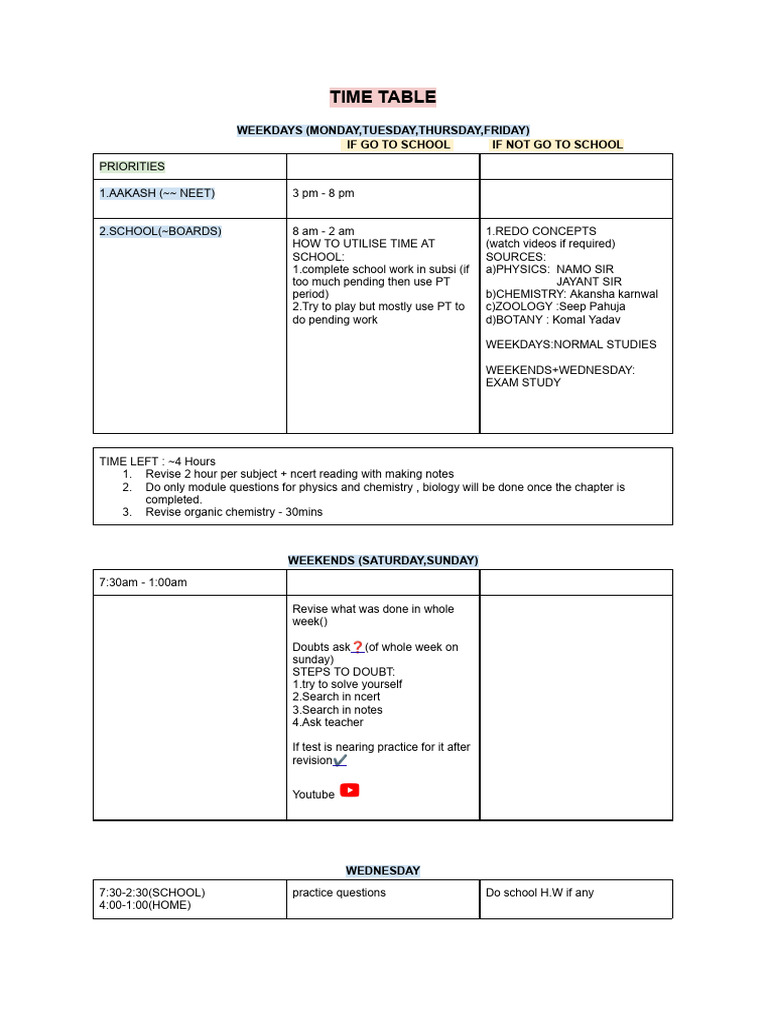 Time Table | PDF | Workweek And Weekend