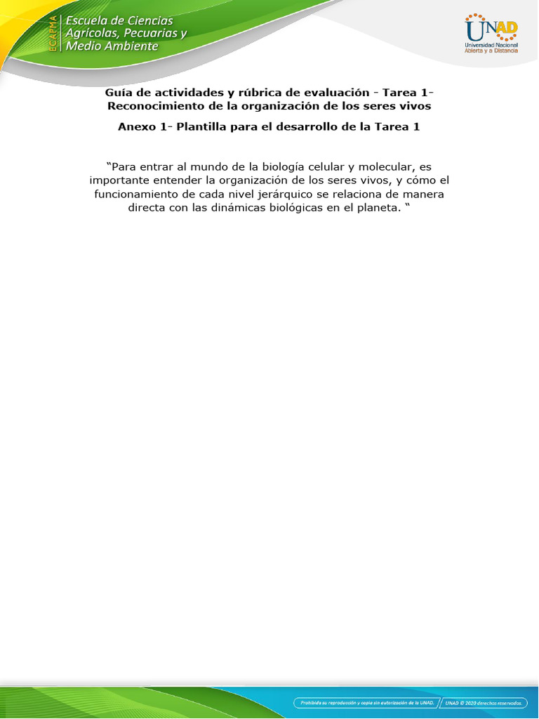 Anexo 1 - Plantilla para El Desarrollo de La Tarea 1 | Descargar gratis PDF | Biología Celular ...