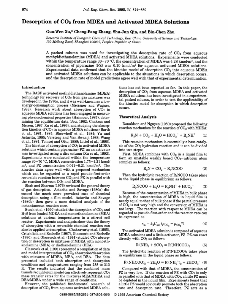 CO2 Desorption from MDEA Solutions | PDF | Physical Sciences ...
