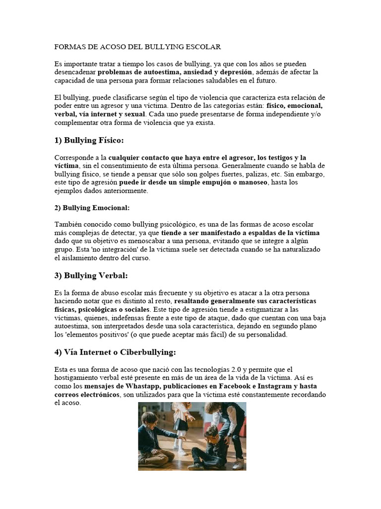 Formas de Acoso Del Bullying Escolar | PDF | Acoso cibernético ...