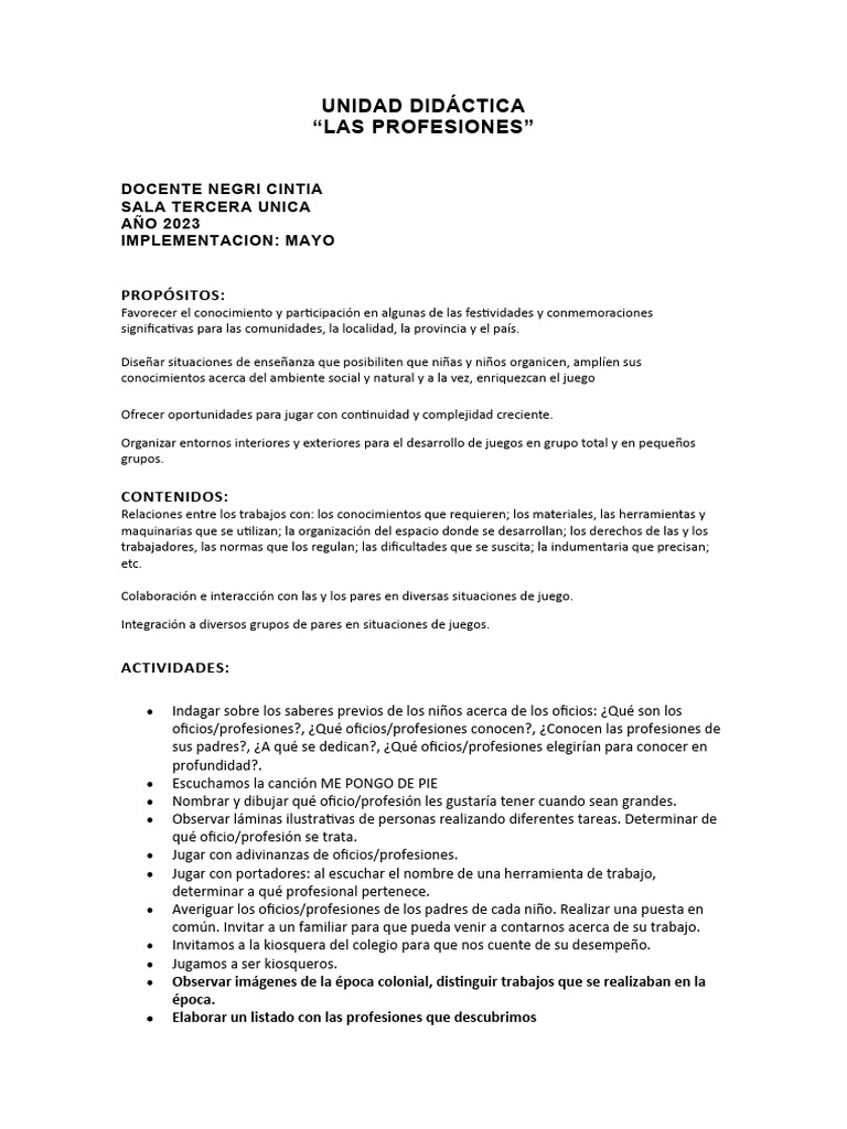 Proyecto Las Profesiones | PDF | Aprendizaje