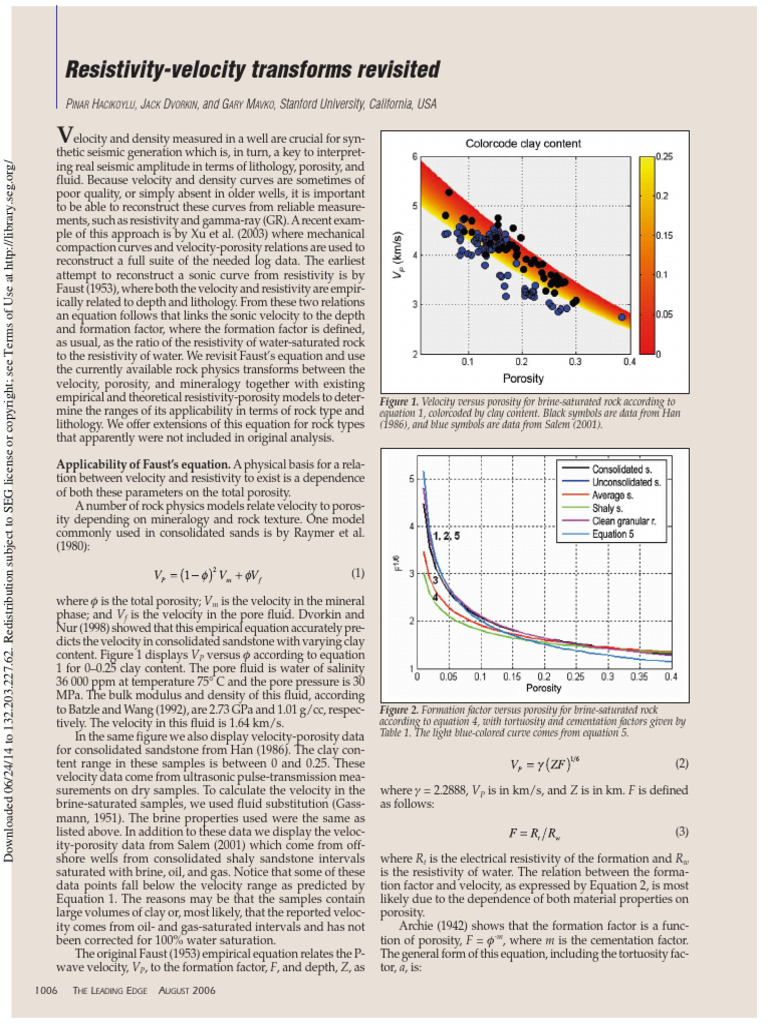 Resistivity Faust Equation | PDF | Porosity | Clastic Rock