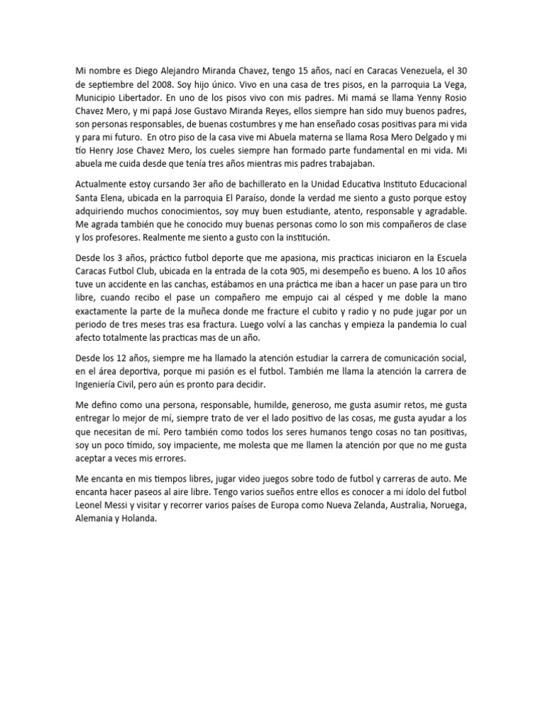 Mi Nombre Es Diego Alejandro Miranda Chavez | PDF