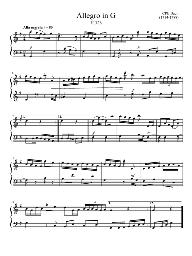 CPE Bach: Allegro in G Score | PDF