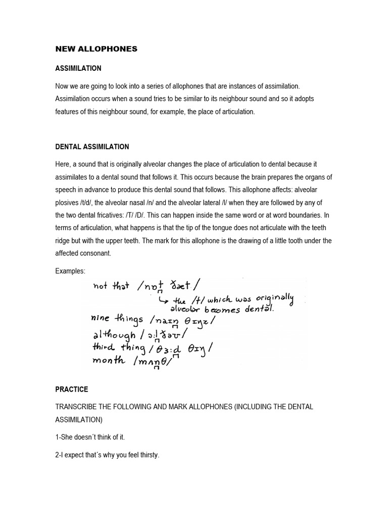 Allophones and Assimilation Techniques | PDF | Consonant | Syllable