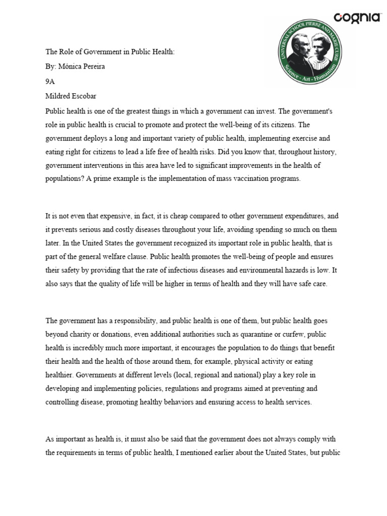 Government's Vital Role in Public Health | PDF | Public Health | Health ...