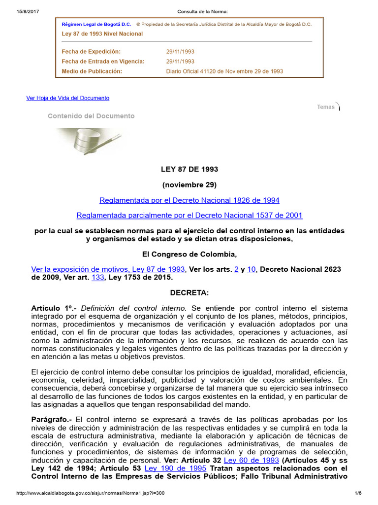 Ley 87 de 1993 2 | PDF | Contralor | Business