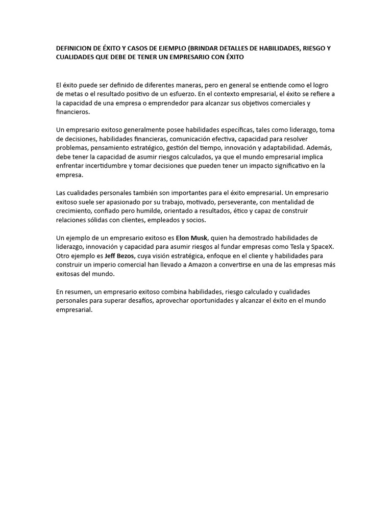 DEFINICION DE ÉXITO Y CASOS DE EJEMPLO | PDF | Iniciativa empresarial ...
