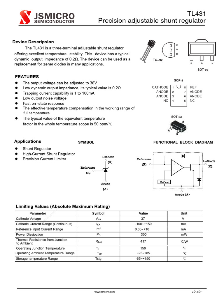 Jsmsemi-Tl431 C963380 | PDF | Manufactured Goods | Electrical Engineering