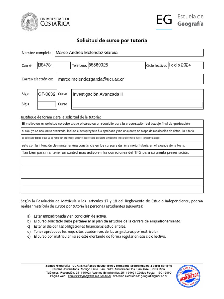 Solicitud de Curso Por Tutoría (Marco Meléndez) GF-0632 | PDF