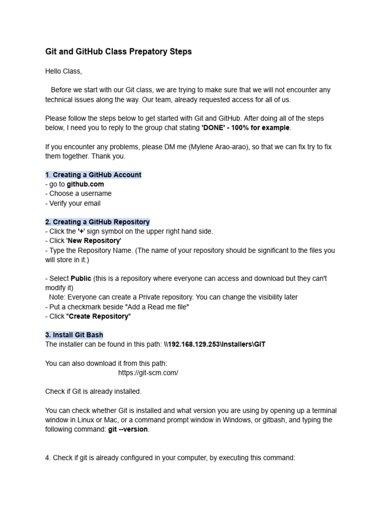 Git and GitHub Class Prepatory Steps | PDF | Computer File | Directory (Computing)