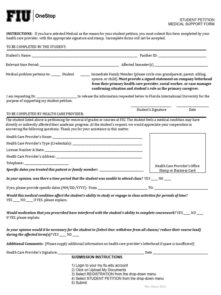 Medical Support Form for Student Petition | PDF | Health Care | Medicine