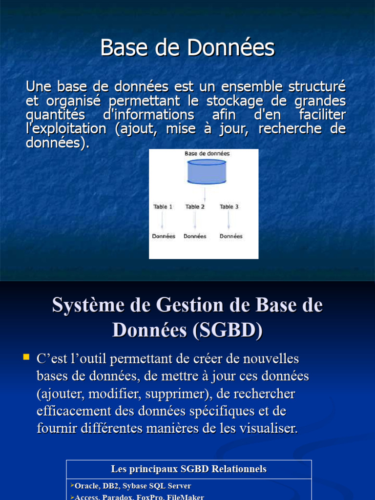 Introduction aux Bases de Données et SGBD | PDF | Bases de données | Table (Base de données)
