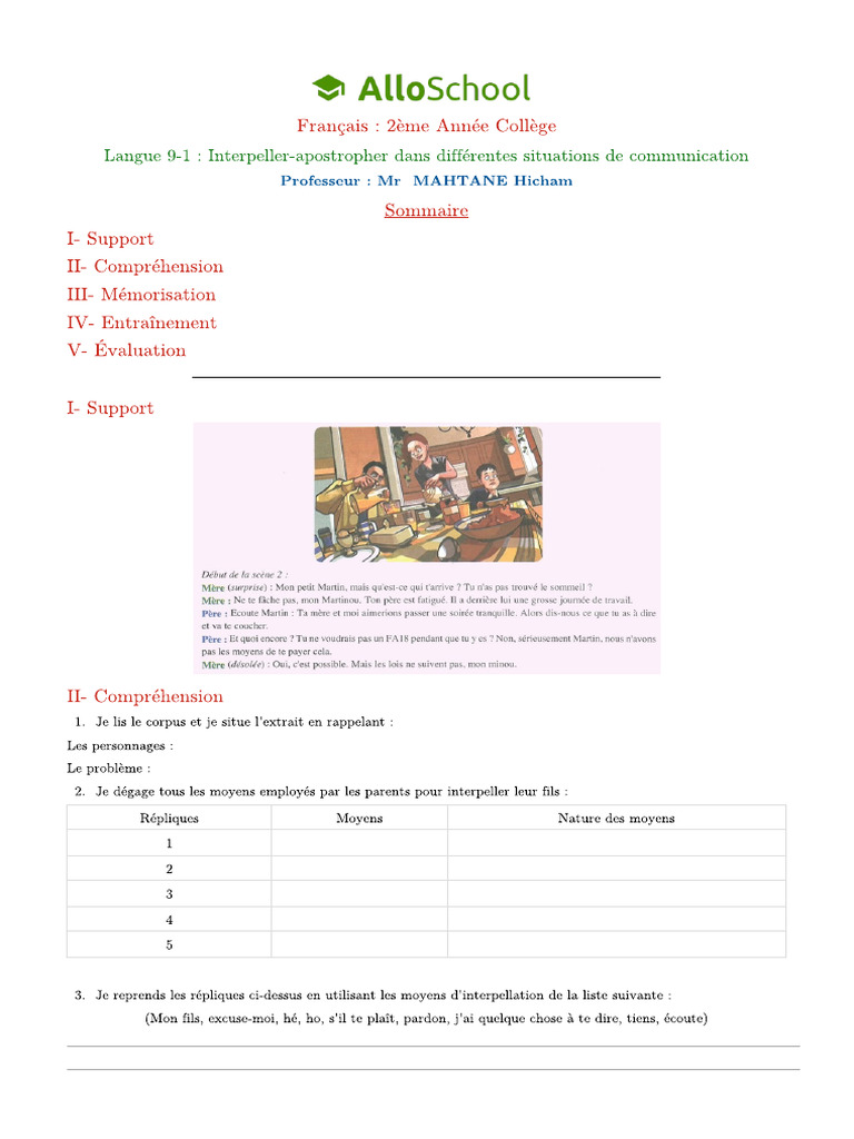 Langue 9 1 Interpeller Apostropher Dans Differentes Situations de ...