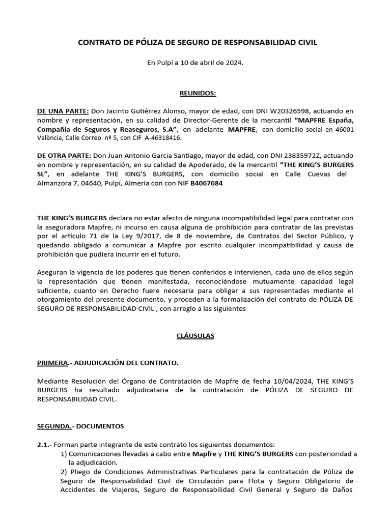 Poliza Seguro Responsabilidad Civil | PDF | Seguro | Póliza de seguros