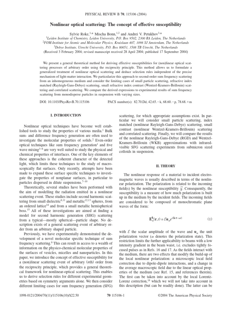 Nonlinear Optical Scattering: The Concept of Effective Susceptibility | PDF | Nonlinear Optics ...