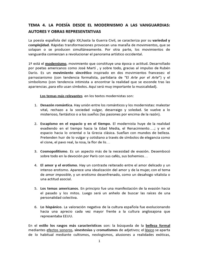 TEMA 4.. LA POESÍA DESDE EL MODERNISMO A LAS VANGUARDIAS, AUTORES Y ...