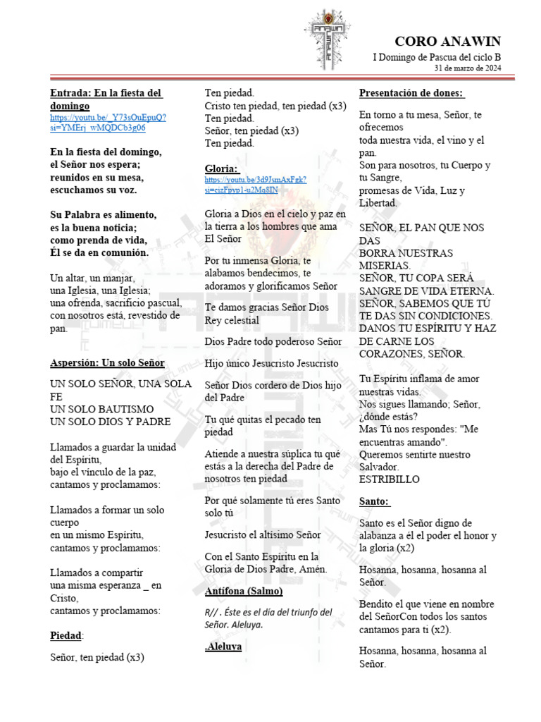 Esquema I Domingo de Pascua Ciclo B | PDF | eucaristía | Adoración Cristiana Y Liturgia