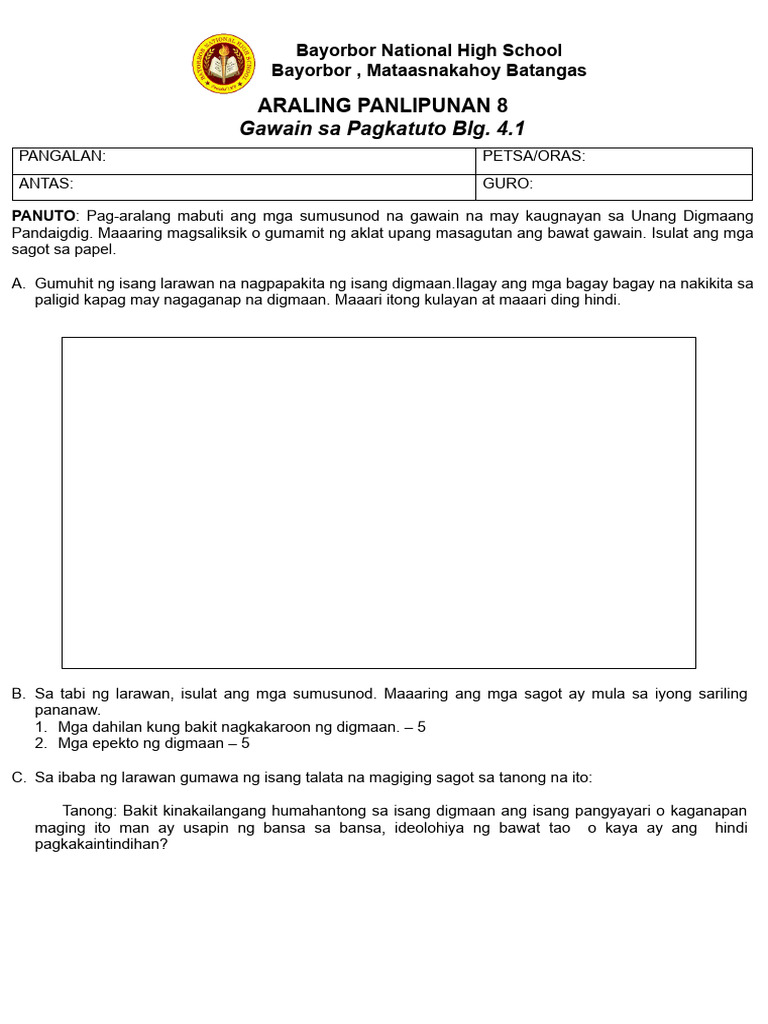 Araling Panlipunan 8 Gawain Sa Pagkatuto Abril 8 2024 | PDF