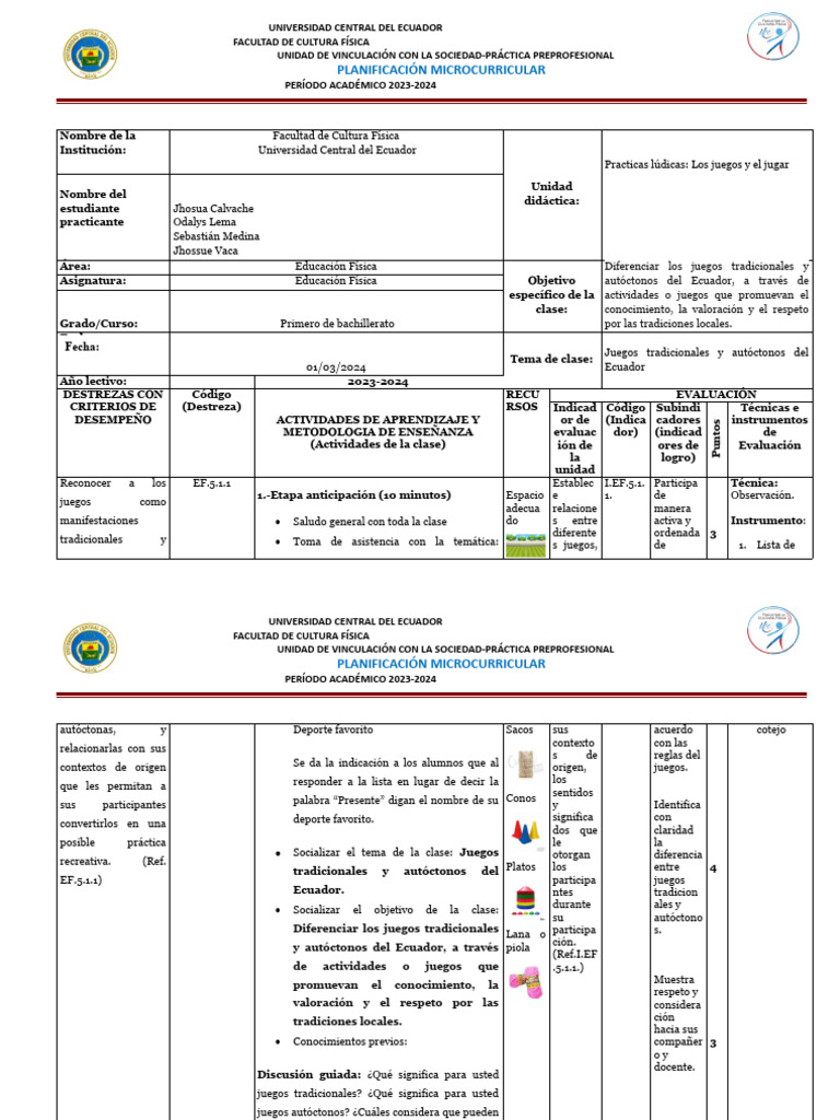 Planificación Juegos Tradicionales | PDF | Evaluación | Cuerda