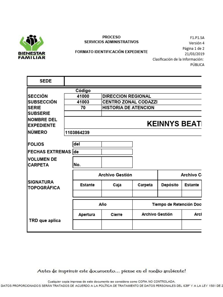 Formato Identificación Expediente Administrativo | PDF | Informática