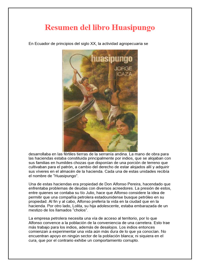 Resumen Del Libro Huasipungo | PDF
