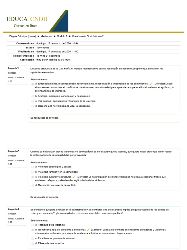 Cuestionario Final. Módulo 2_1 | PDF | Conflicto (proceso) | Mediación