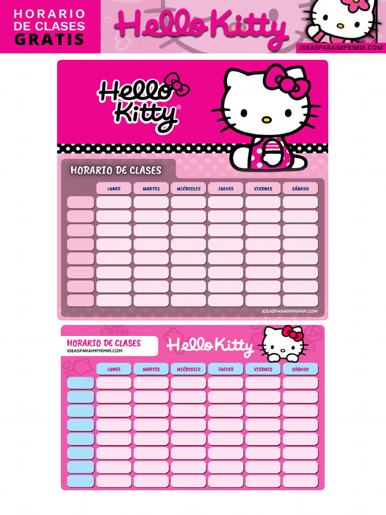 Horario de Clases Hello Kitty para Imprimir Gratis 2 | PDF