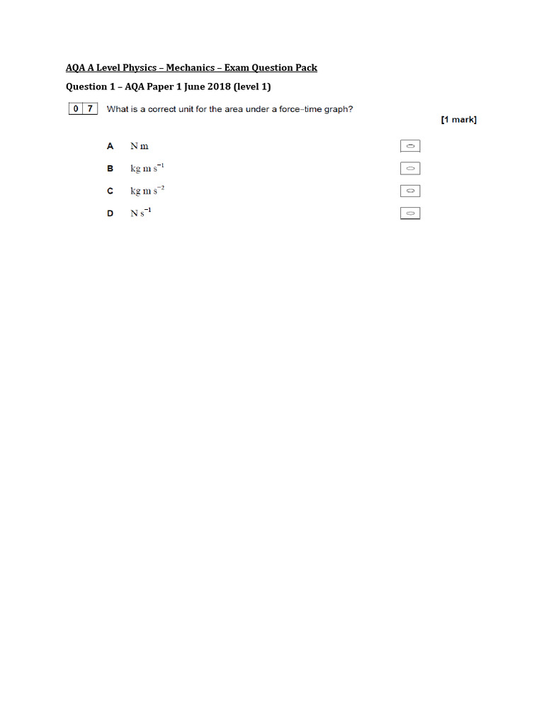 AQA A Level Physics Mechanics Exam Question Pack | PDF | Qualifications | Student Assessment And ...