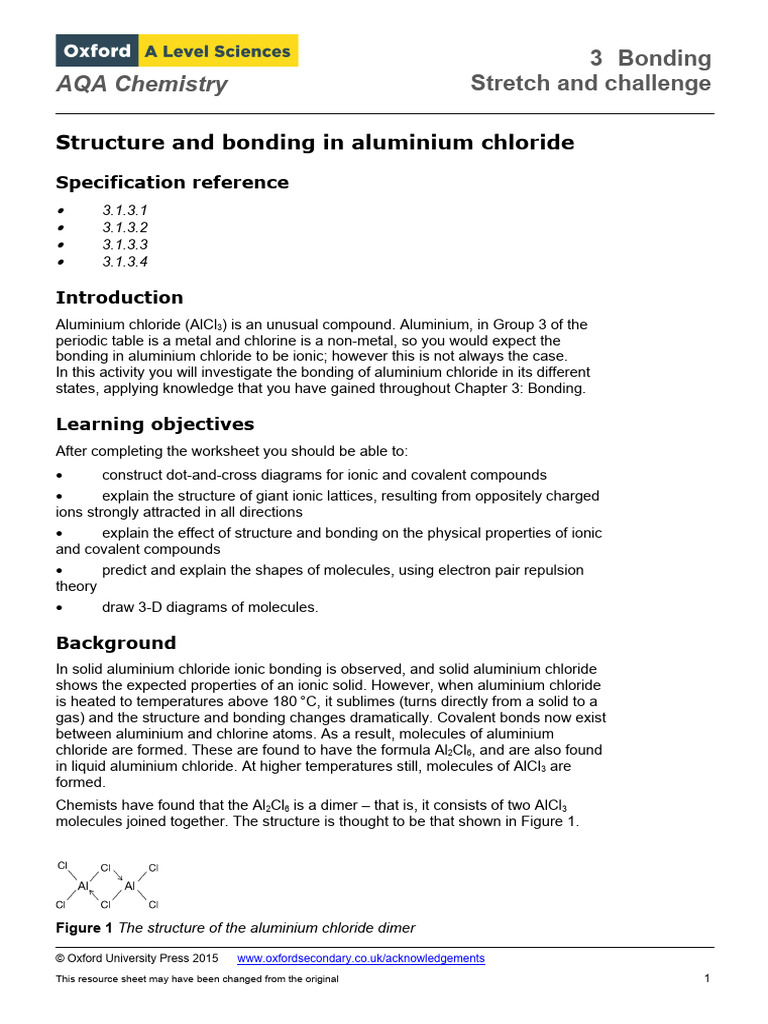 Alcl3 Worksheet Y12 | PDF | Chemical Bond | Ionic Bonding