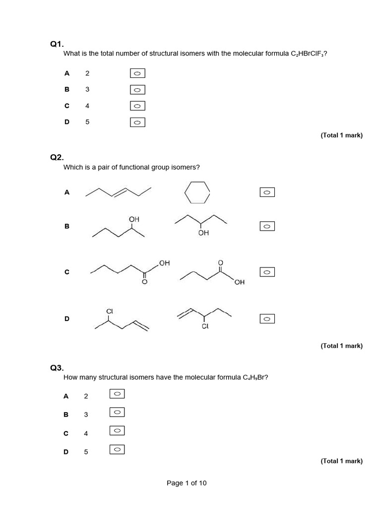 Isomers Exam Q | Download Free PDF | Chemical Reactions | Isomer