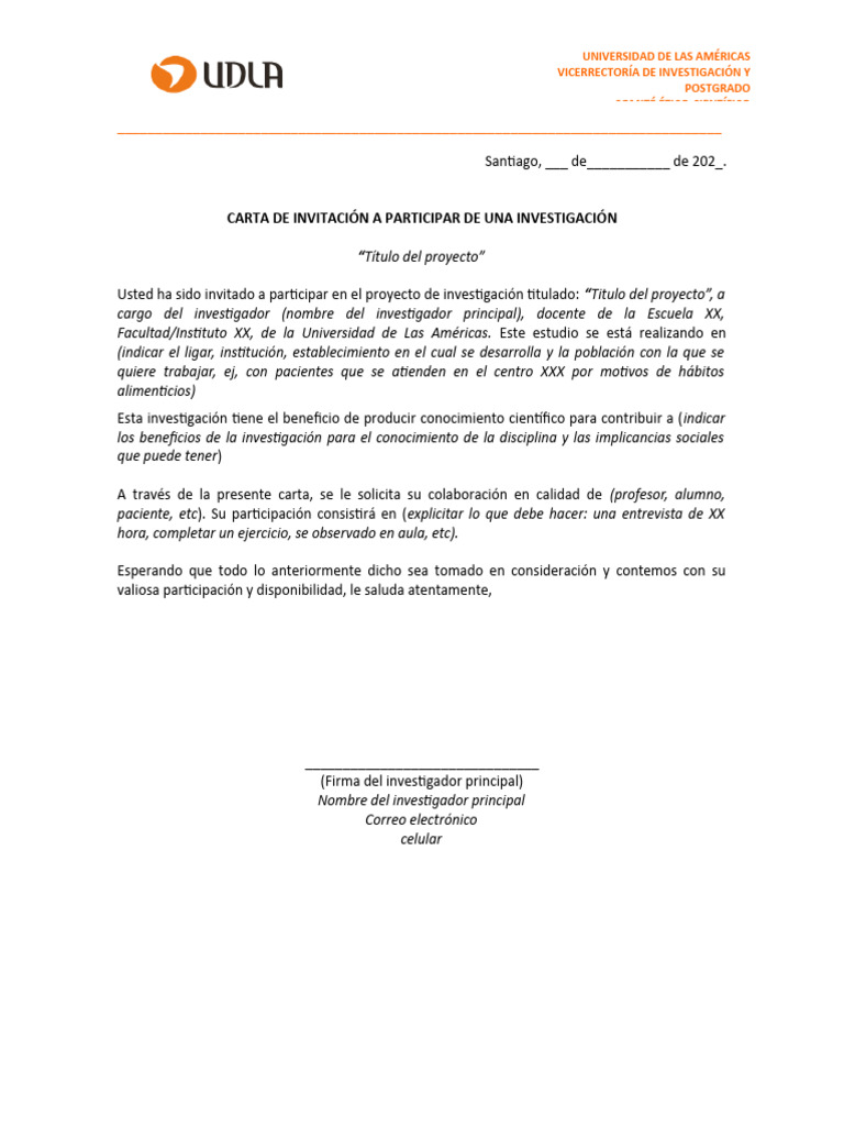 Modelo Carta Invitacion Participantes | PDF