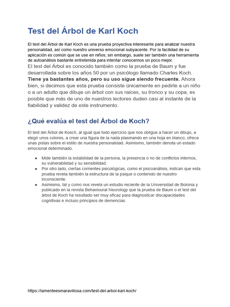 Test Del Árbol de Karl Koch | PDF | Las emociones | Ansiedad
