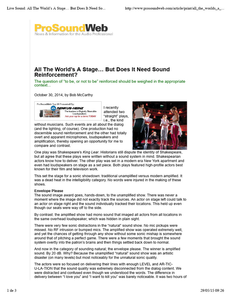 Live Sound: All The World's A Stage But Does It Need Sound ...
