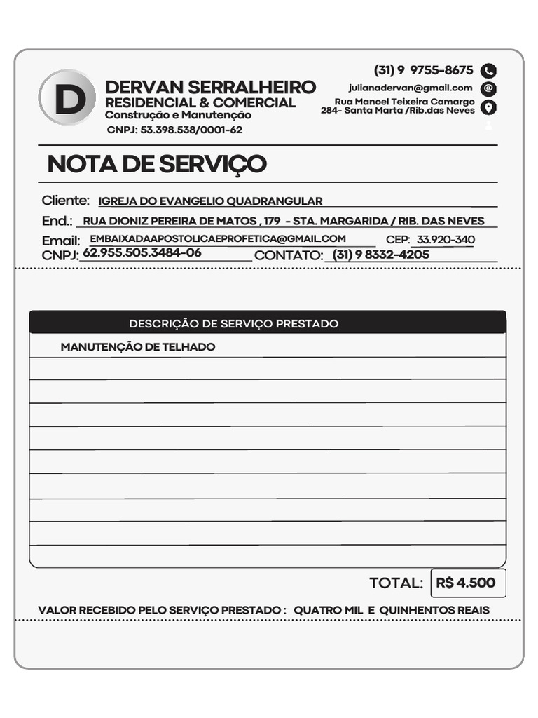 Nota de Prestação de Serviço | PDF Nota de Prestação de Serviço | PDF
