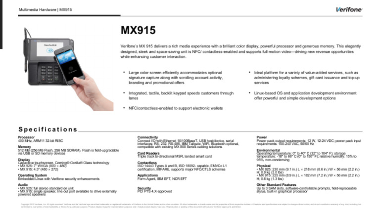 MX915 Data Sheet 04192020 | PDF | Usb | Computer Hardware