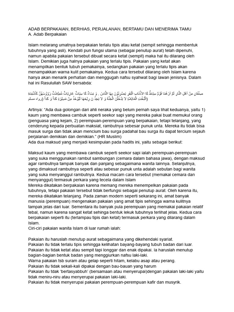 Adab Berpakaian Berhias Perjalanan Bertamu Dan Menerima Tamu Pdf 