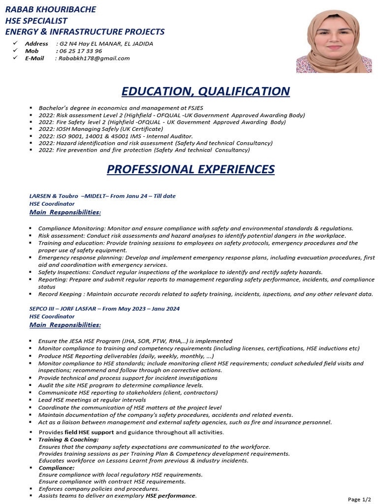 CV Rabab Updated Jesa | PDF | Regulatory Compliance | Safety