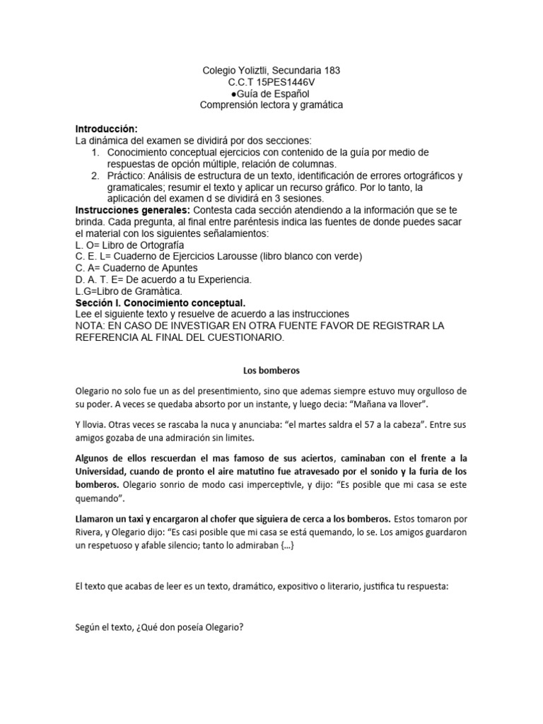 Guía Español: Comprensión y Gramática | PDF | Comprensión lectora ...