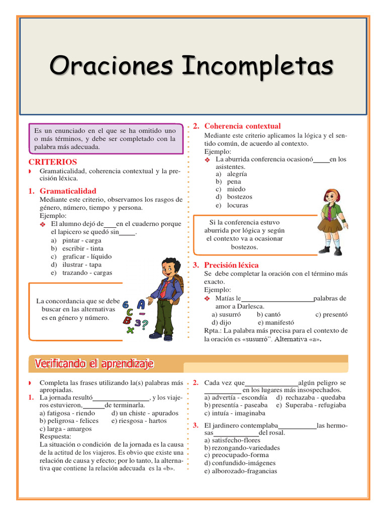 Oraciones Incompletas 2 Año | PDF