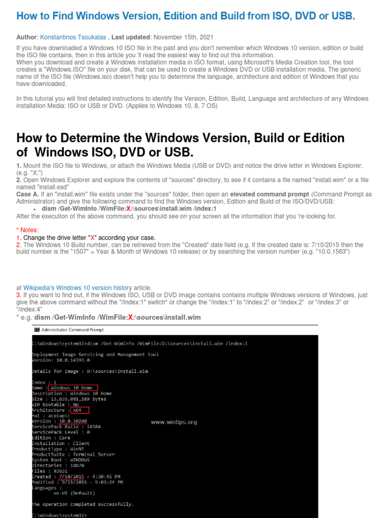 How To Find Windows Version, Edition and Build From ISO, DVD or USB ...