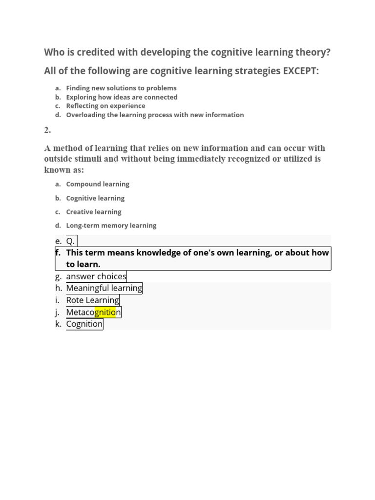 Who Is Credited With Developing The Cognitive Learning Theory | PDF