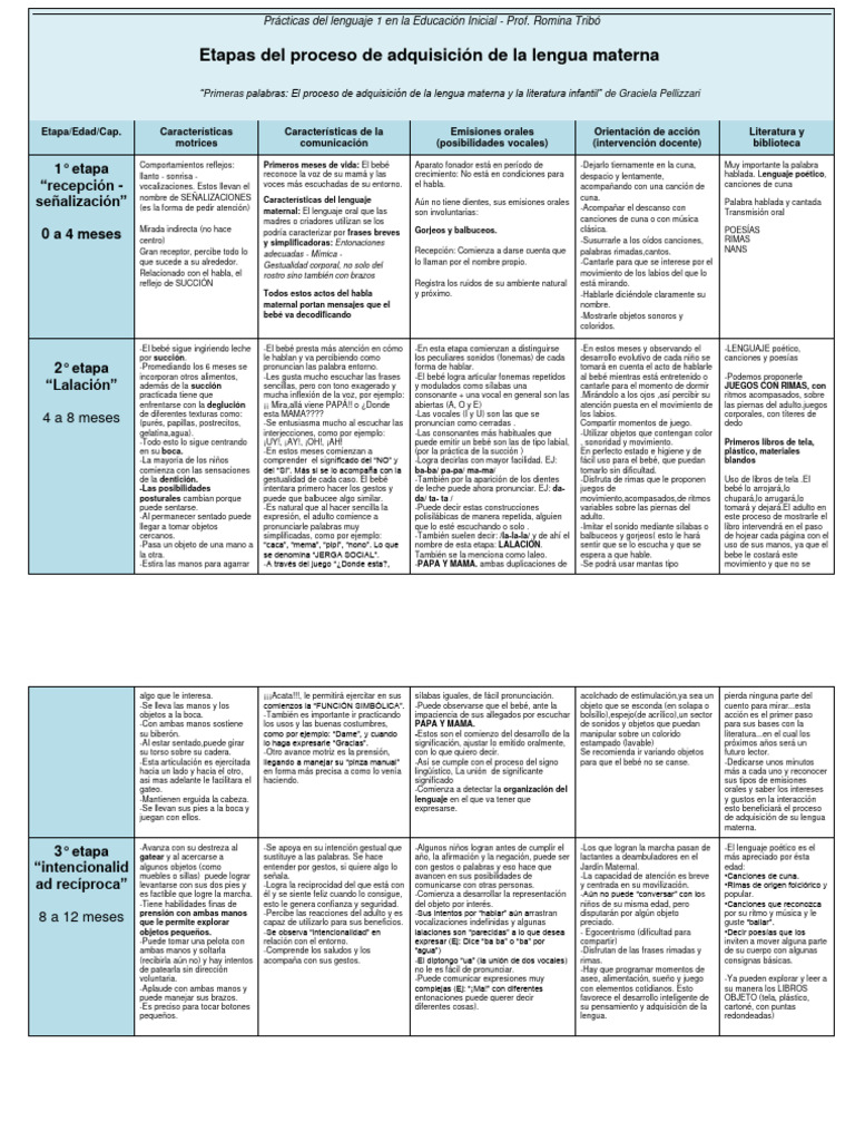 Etapas Del Desarrollo Adquisicion de La Lengua Materna. Pellizzari ...