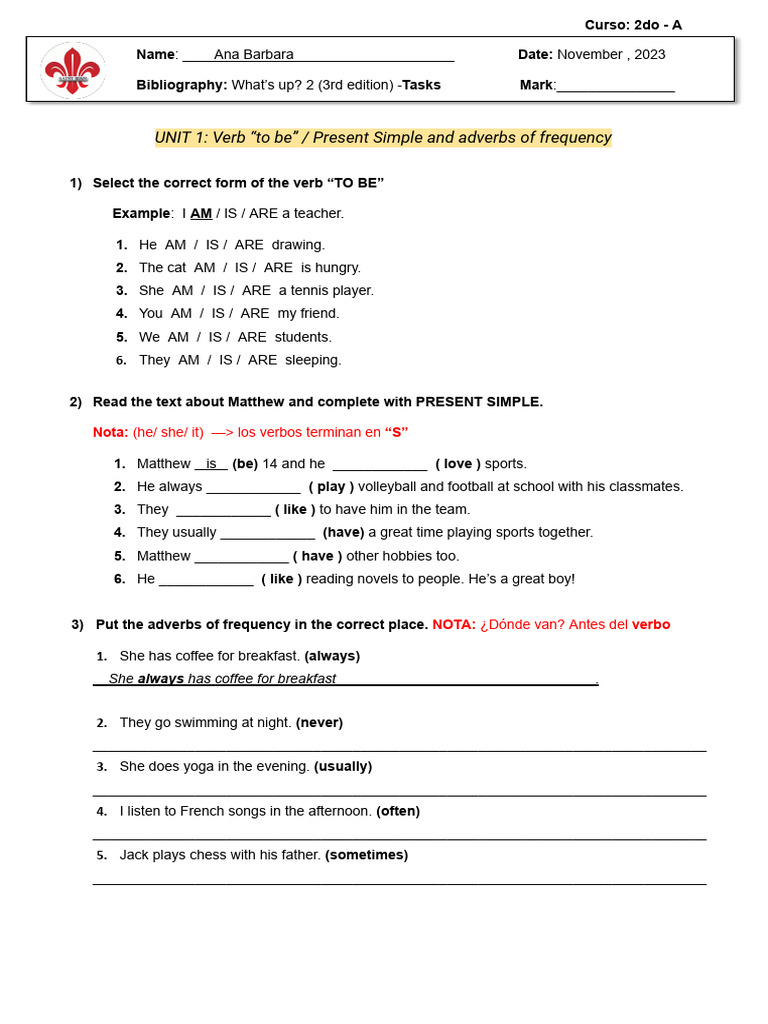 Ana - Tasks all units.docx | PDF | Grammar | Linguistics