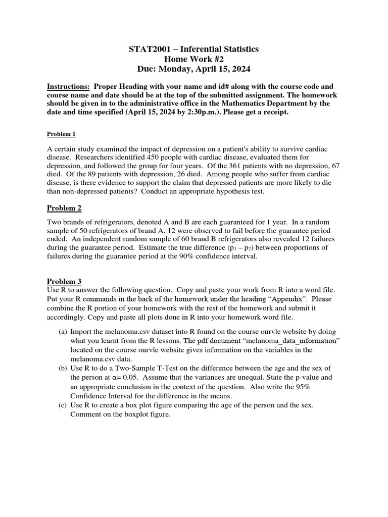 Stats Homework 2 Pdf Student S T Test Statistics