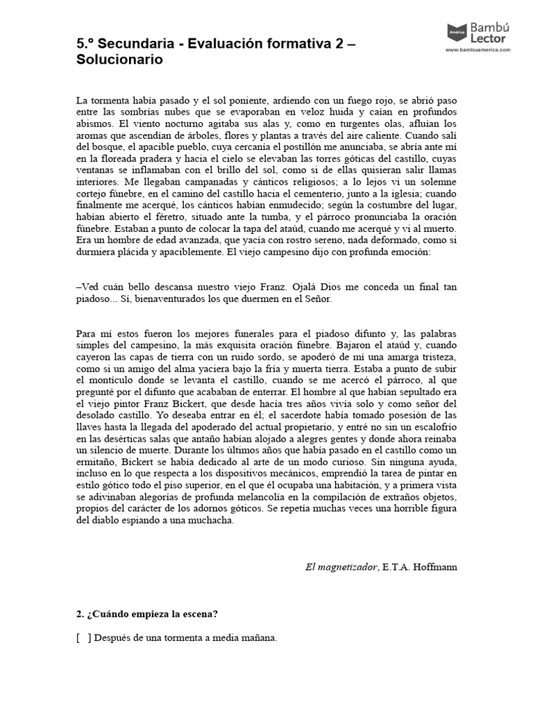 5 Secundaria Evaluacion Formativa 2 Solucionario | PDF | Narración | Narrativa