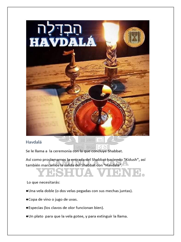 Ceremonia de Havdalá: Guía Práctica | PDF | Vela | Nombres de Dios en ...